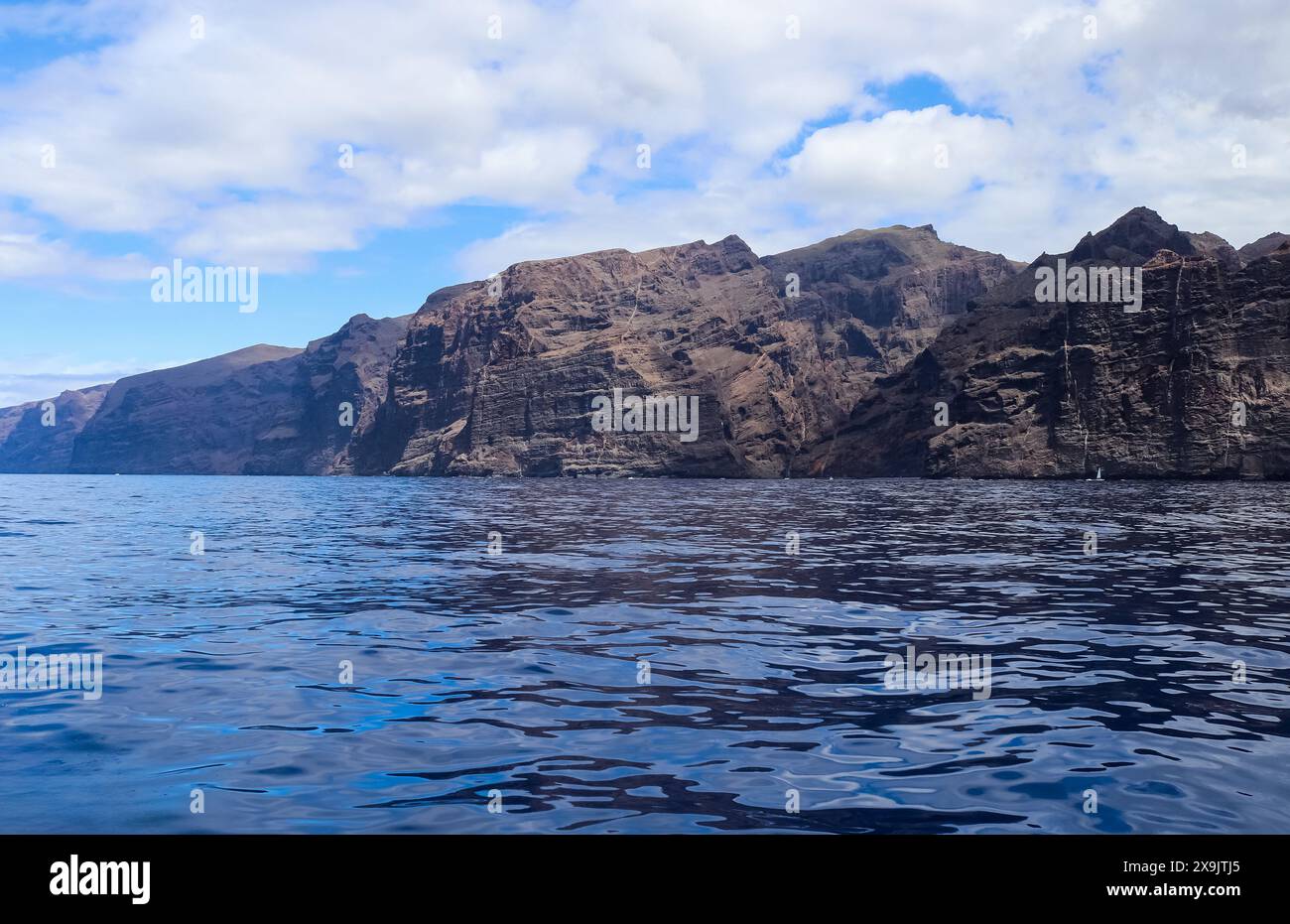 View of the mighty cliffs of Los Gigantes on Tenerife from the water ...