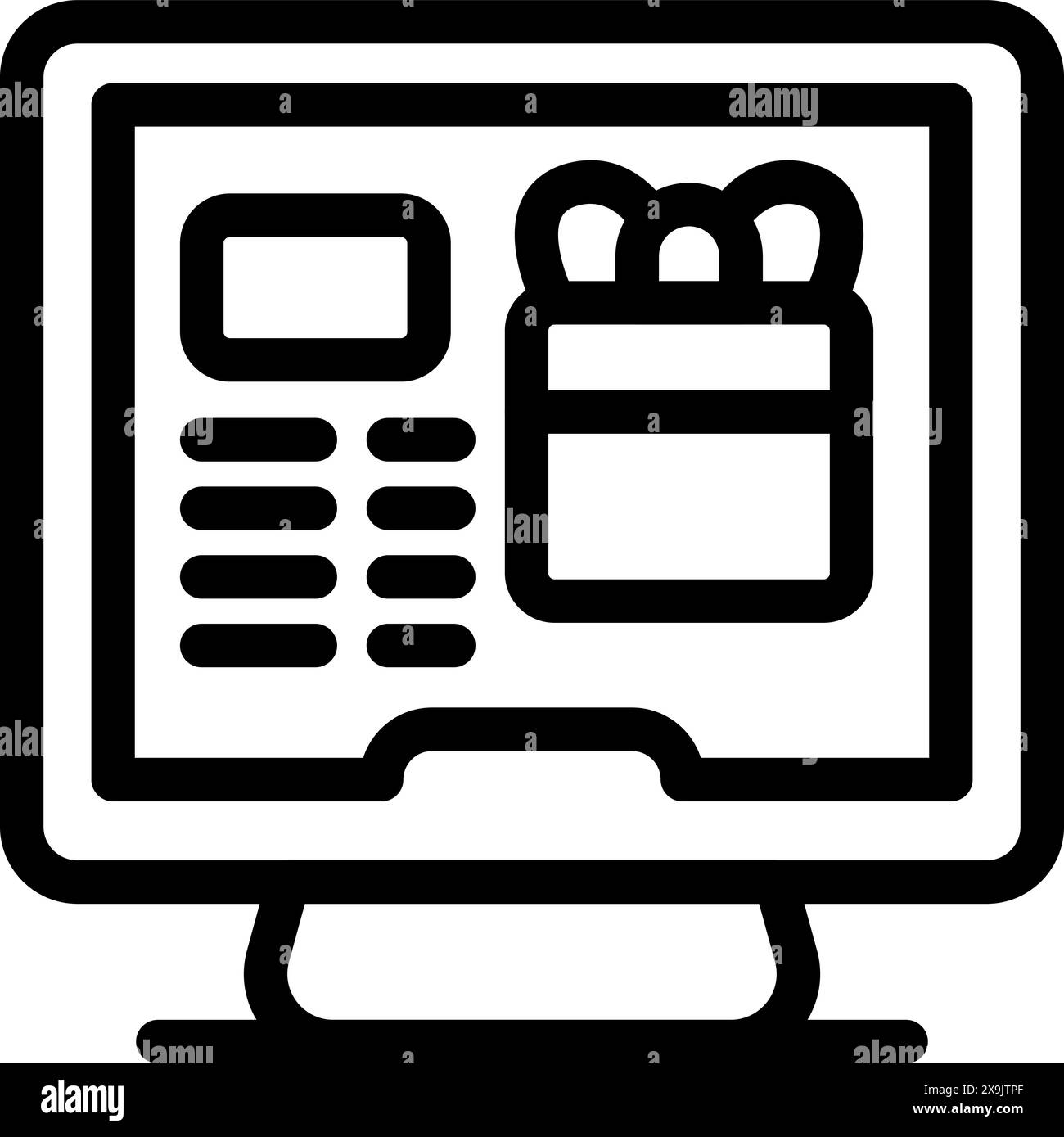 Simplified black and white icon illustrating online shopping concept on ...