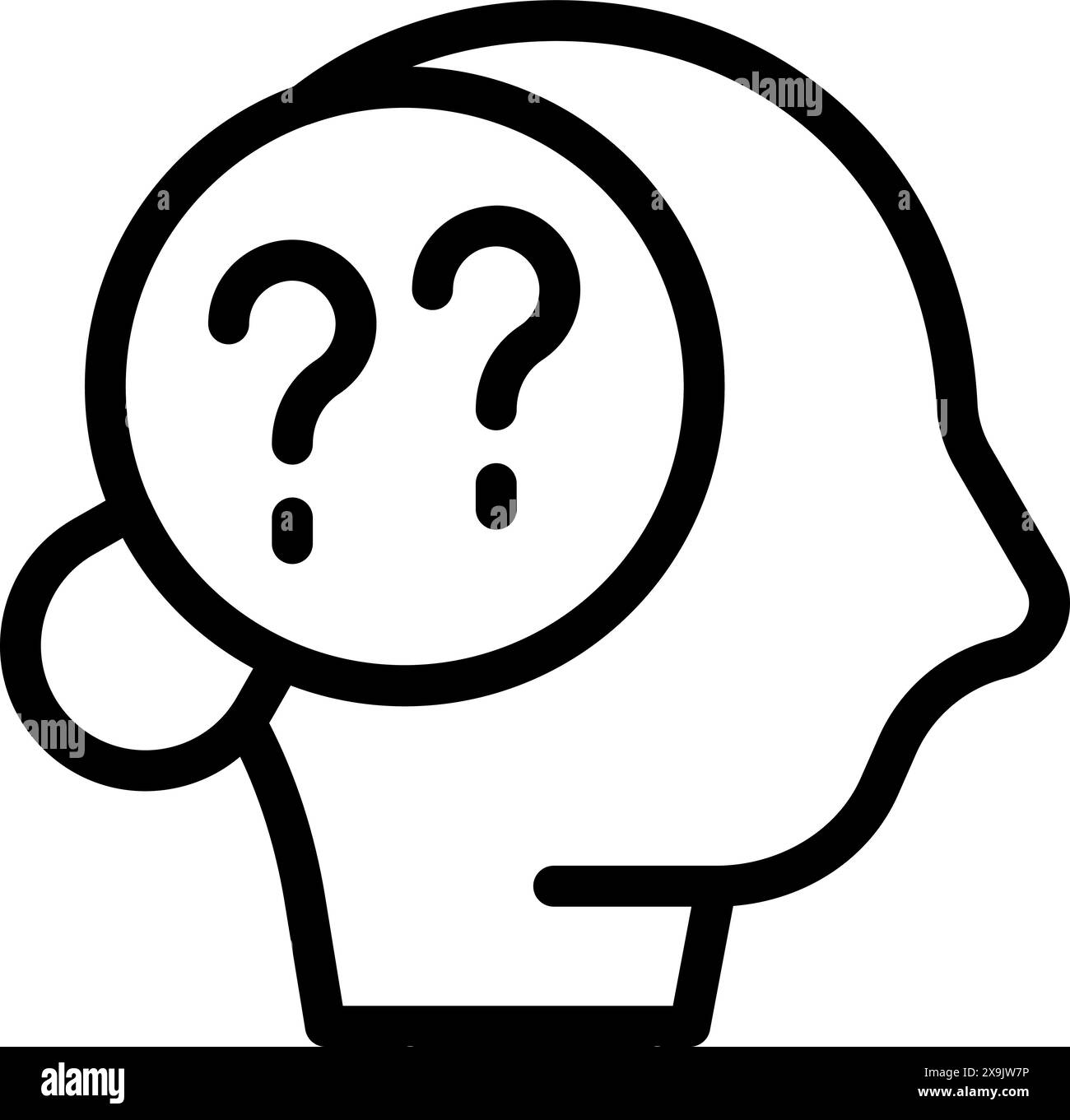 Black line art icon of a human head silhouette with a question mark, symbolizing confusion Stock ...