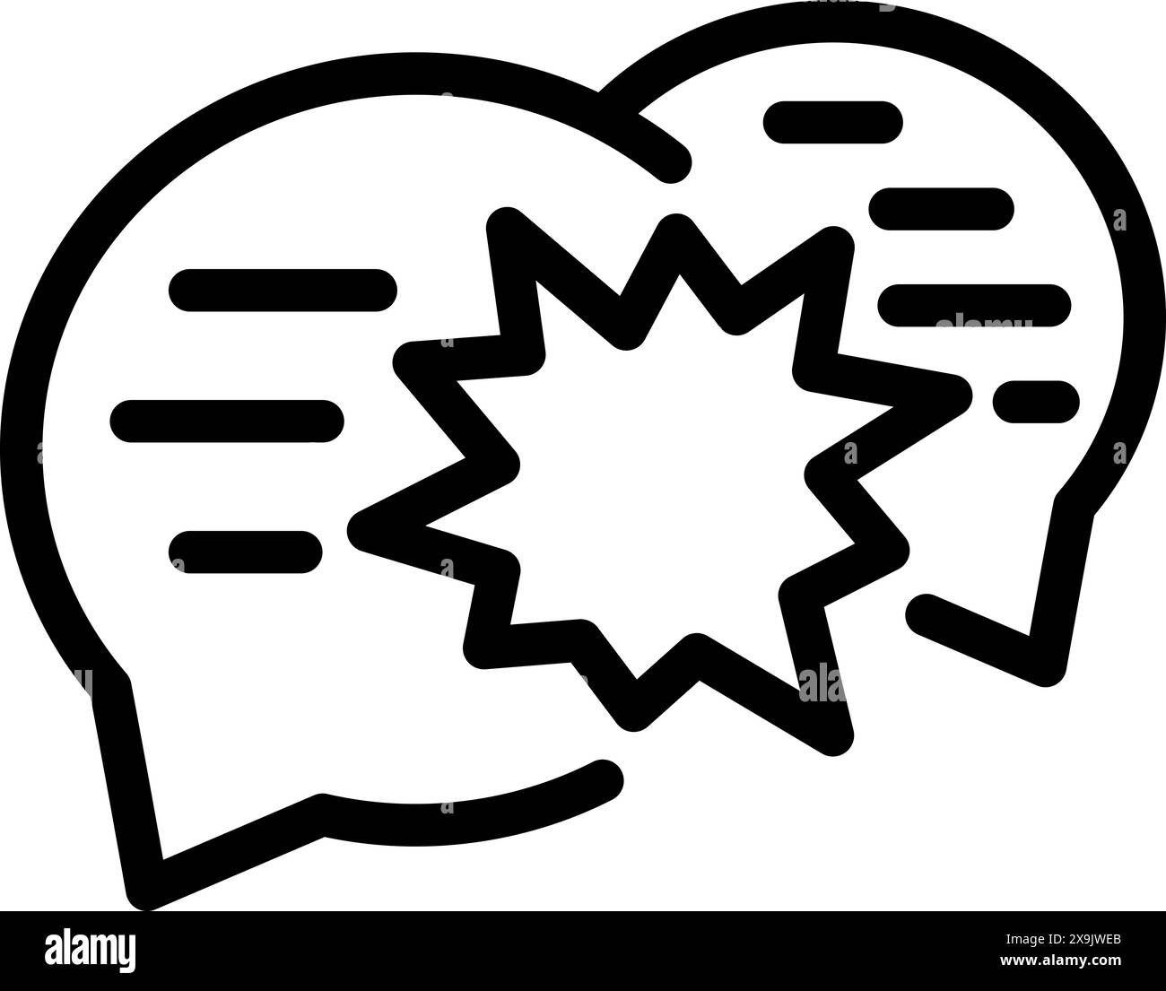 Black and white illustration of two speech bubbles colliding with a ...