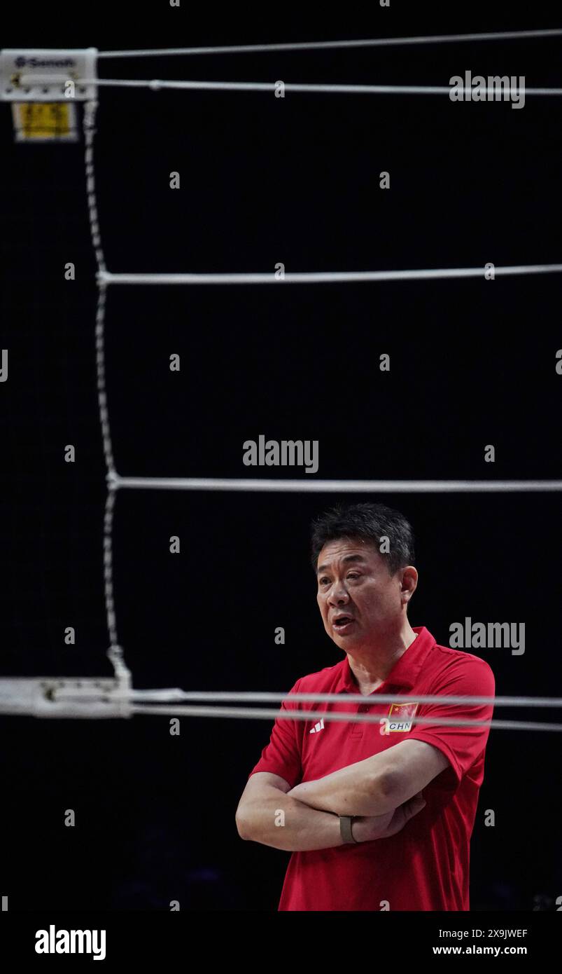 (240601) -- MACAO, June 1, 2024 (Xinhua) -- Cai Bin, head coach of China, reacts during the ...