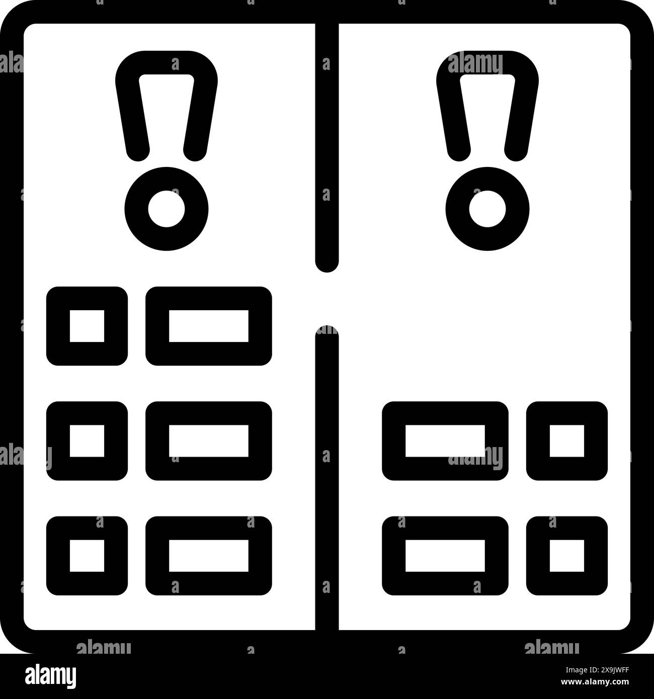 Vector illustration of double door sign with exclamation marks ...