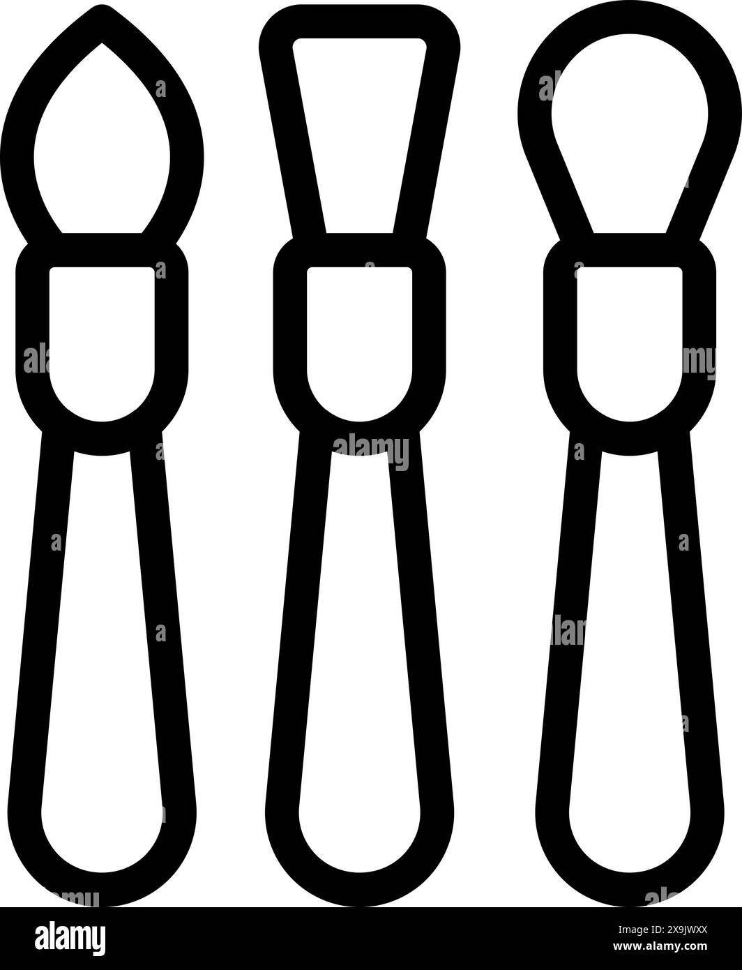 Black and white illustration of three art brushes for creative design ...
