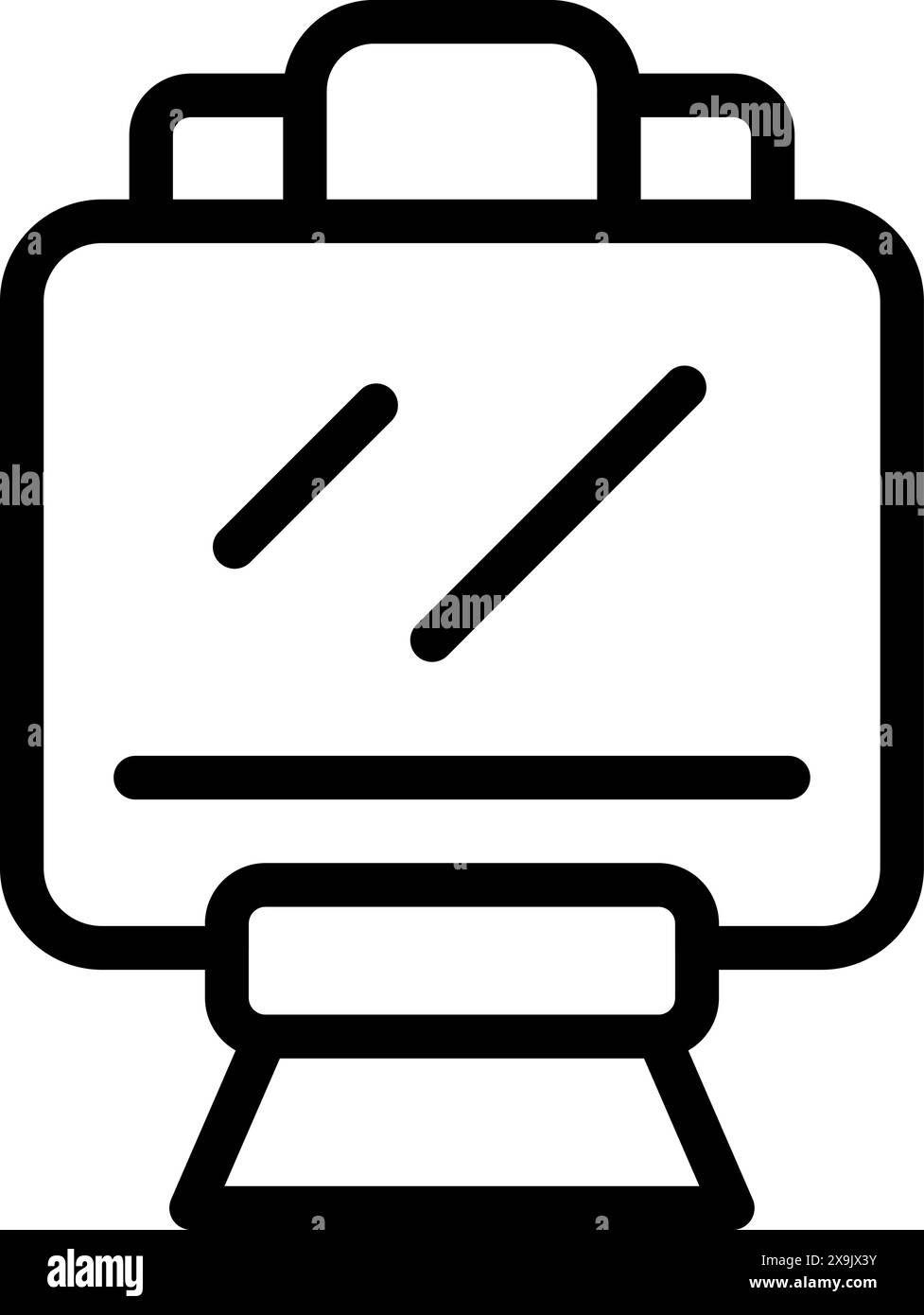 Simplified black outline icon of a train commuter bag on a stand, ideal ...