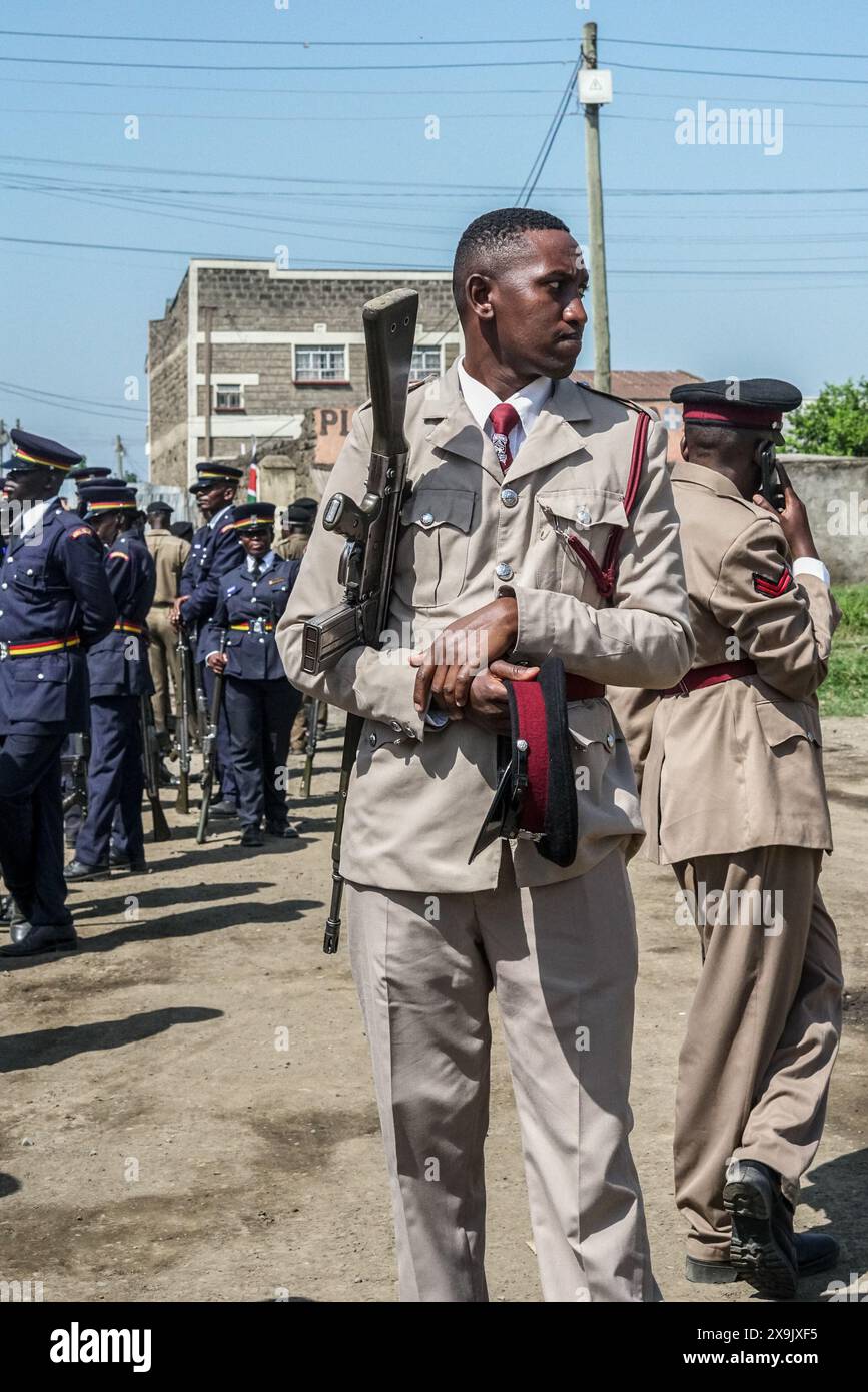 A Kenyan police officer carrying a rifle is seen during the ...