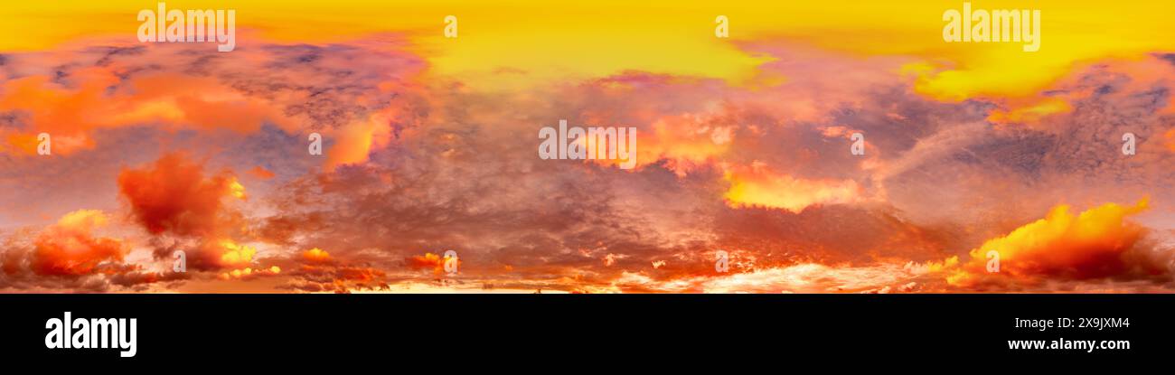 Golden glowing red orange overcast sunset sky 360 hdr panorama ...