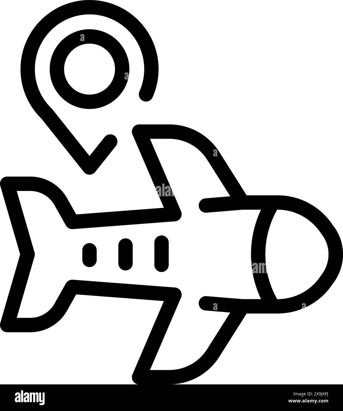 Black and white line art icon of an airplane with an integrated ...