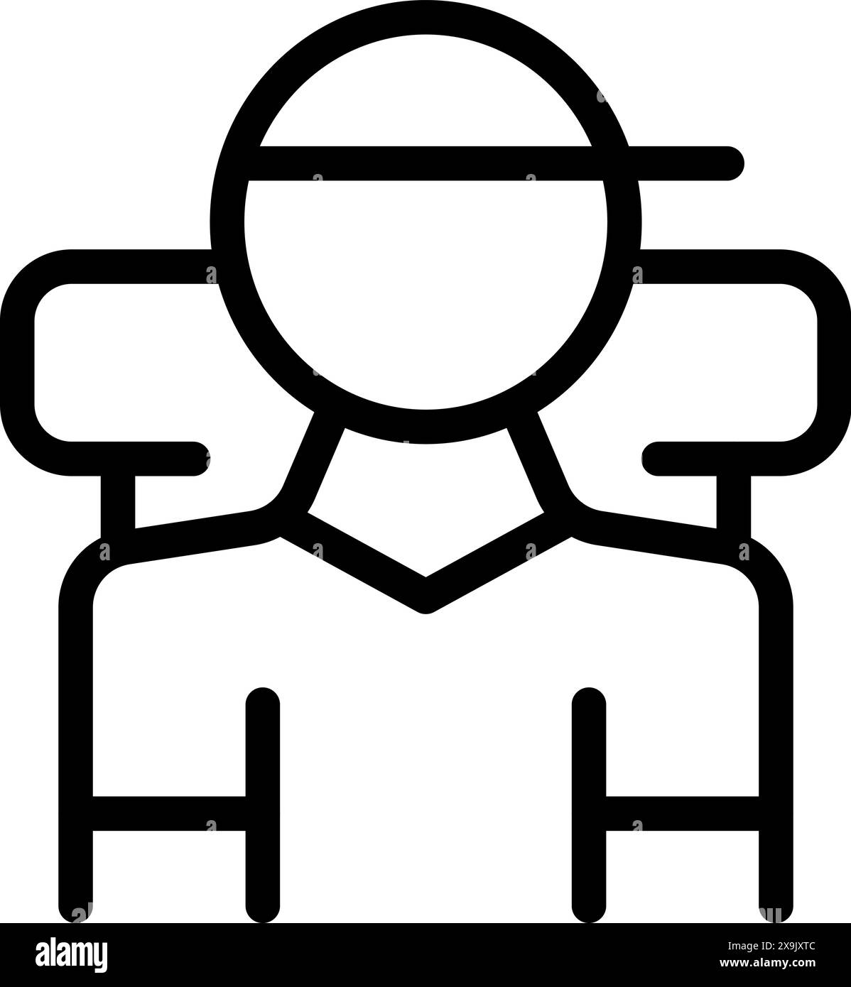 A black and white line icon depicting a person sitting with no facial ...