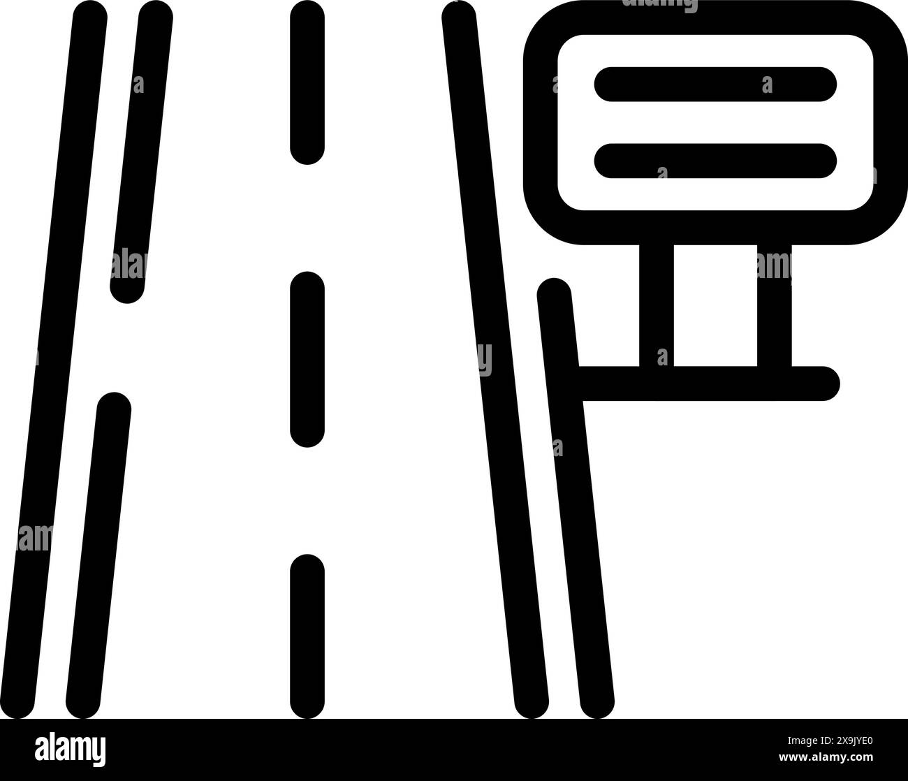 Minimalist vector illustration of a road sign next to lane markings on ...