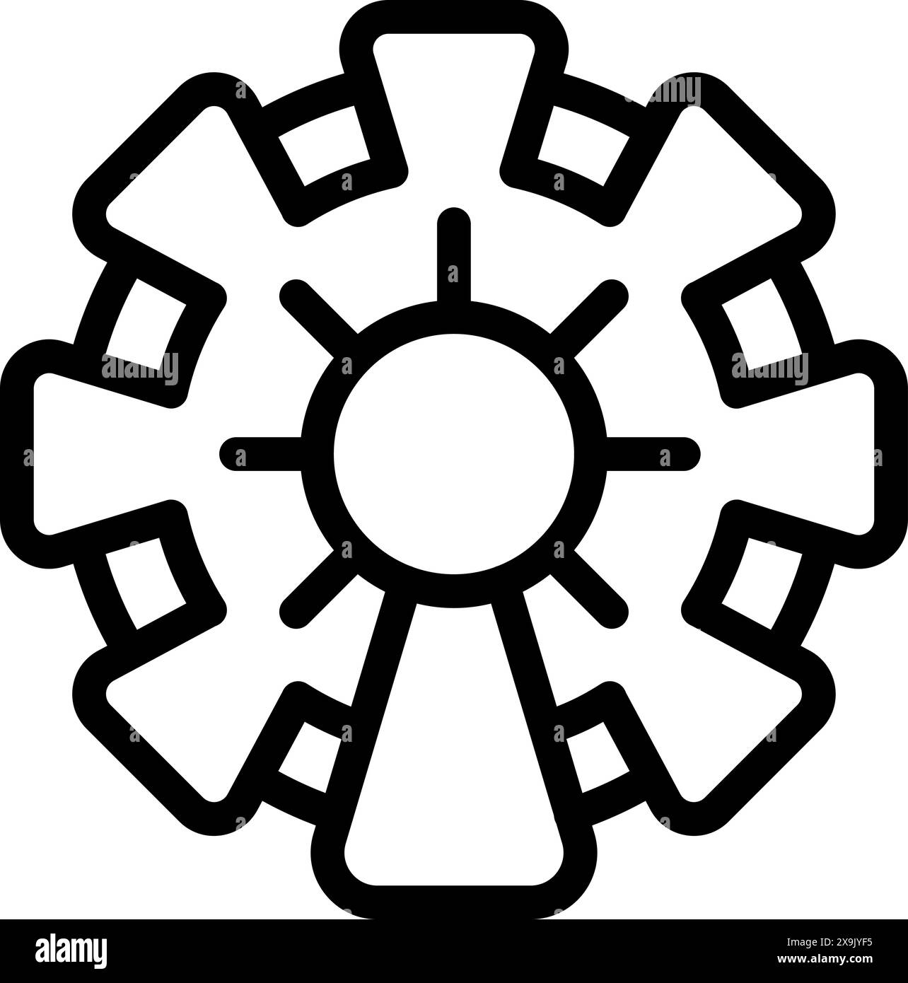 Simplified illustration of a gear icon with black outline on a white ...