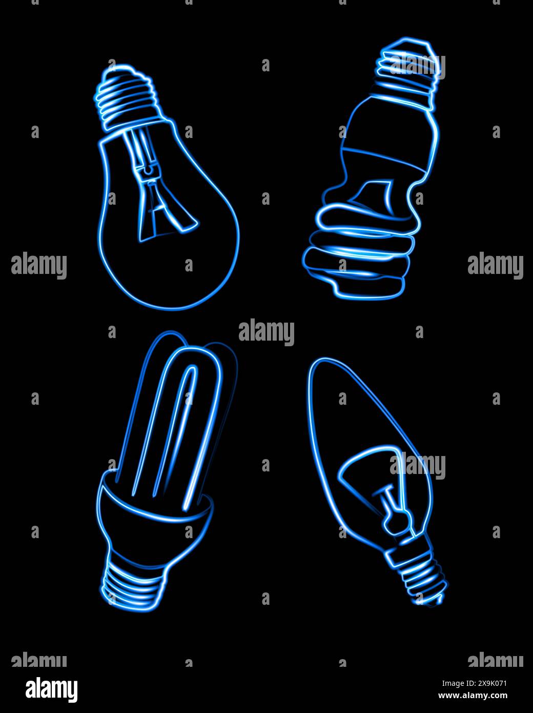Vector isolated illustration of a set of different types of light bulbs ...