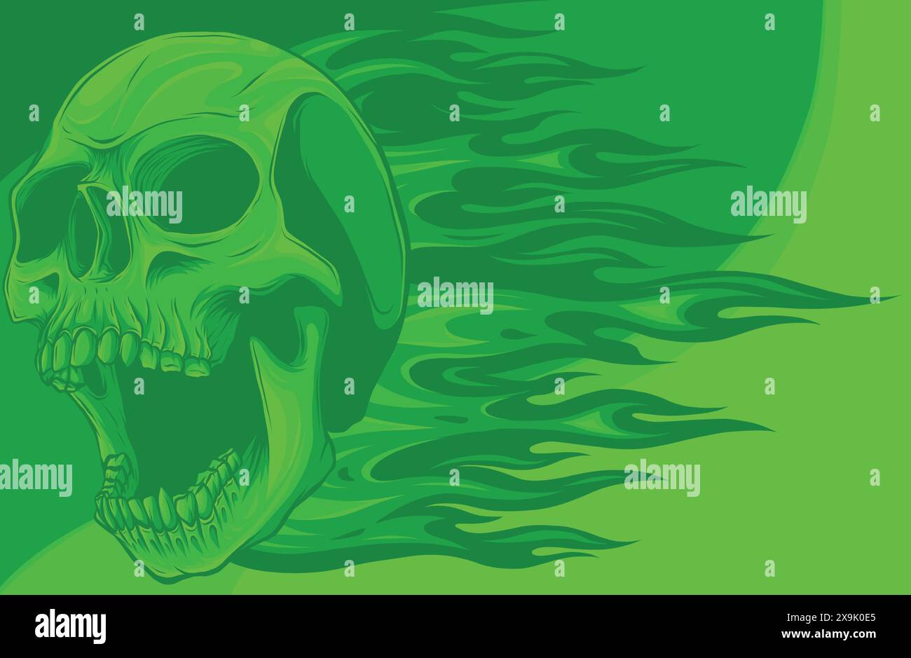 vector illustration of Skull on Fire with Flames on white background ...