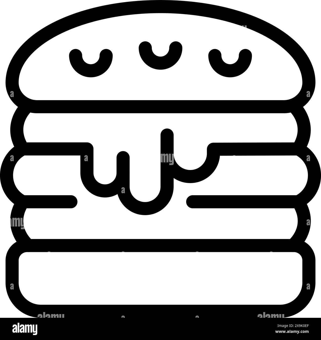 Playful and cheerful cartoon hamburger icon illustration in black and ...