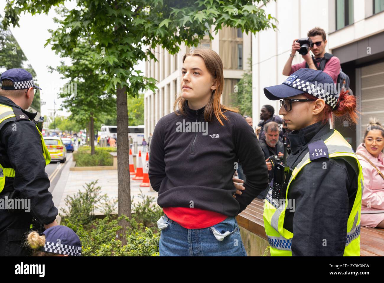 London, UK. 01 JUN, 2024. Protestor is searched following arrest as JSO ...