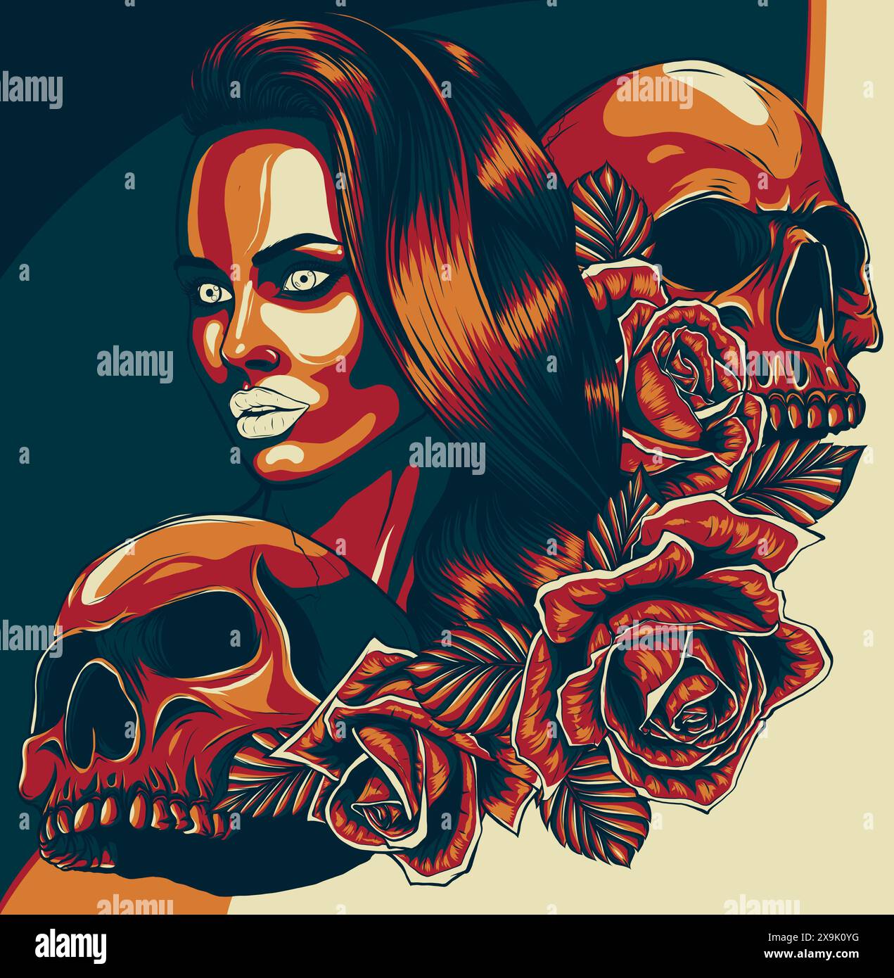 vector illustration of Dead girl with two skulls Stock Vector Image ...