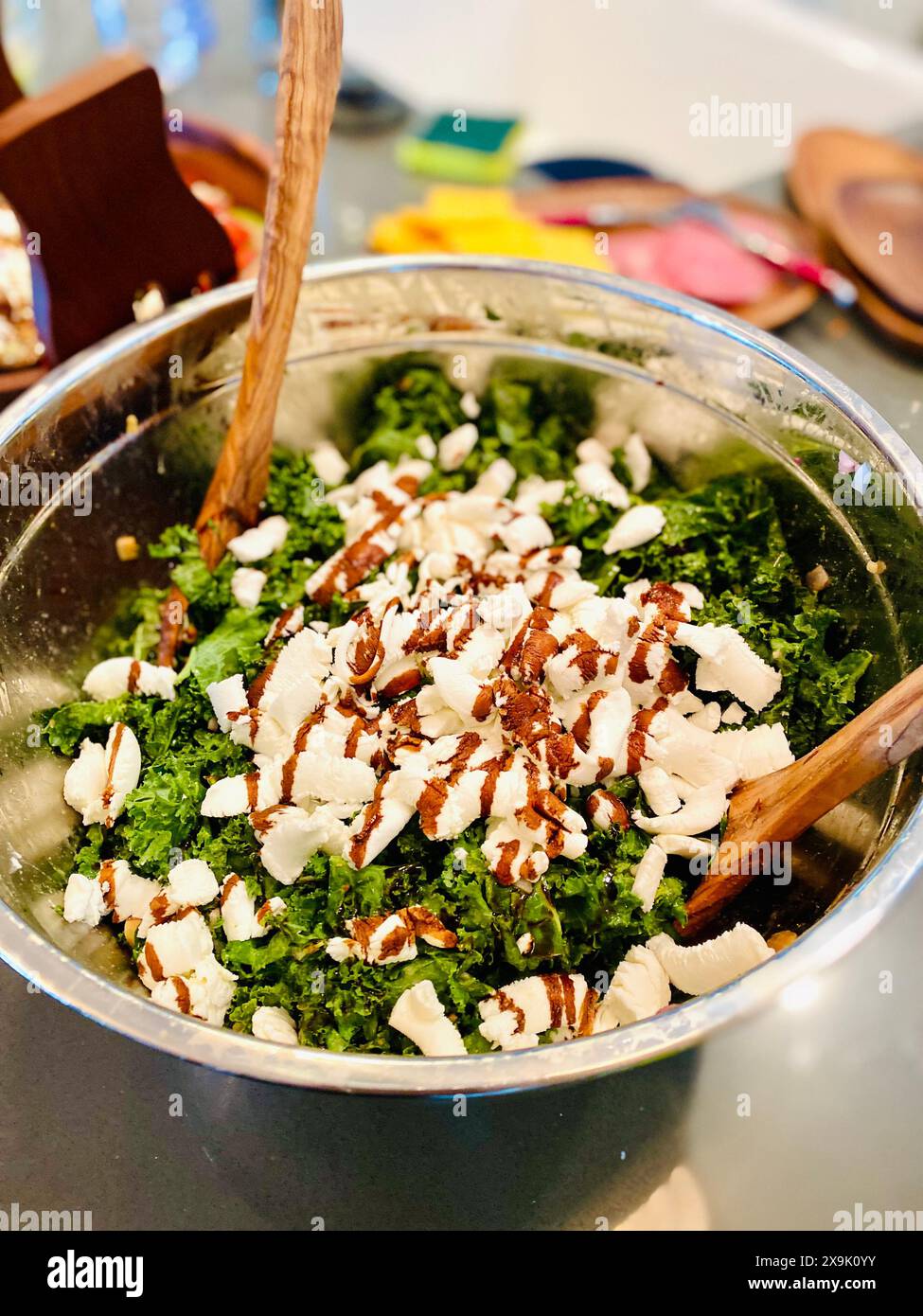 Healthy kale salad with goat cheese and balsamic dressing Stock Photo ...