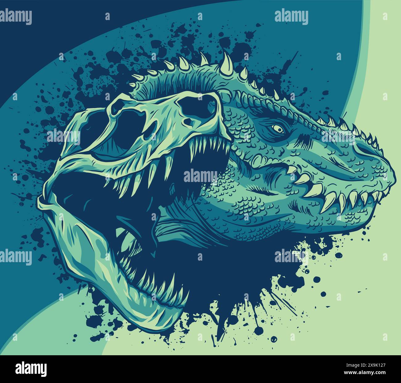 vector illustration of Tyrannosaurus rex with skull Stock Vector Image & Art - Alamy