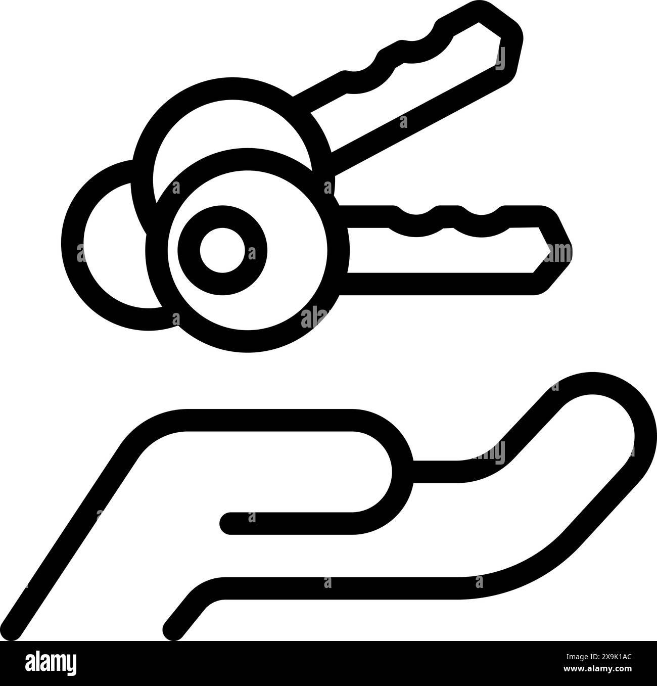 Simple line art icon showing a hand presenting a set of keys, depicting ...