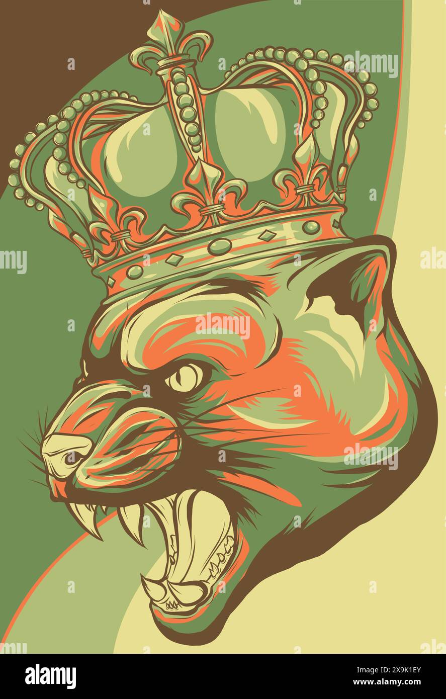 Vector portrait of an angry, grinning Puma, wild cat with a golden ...