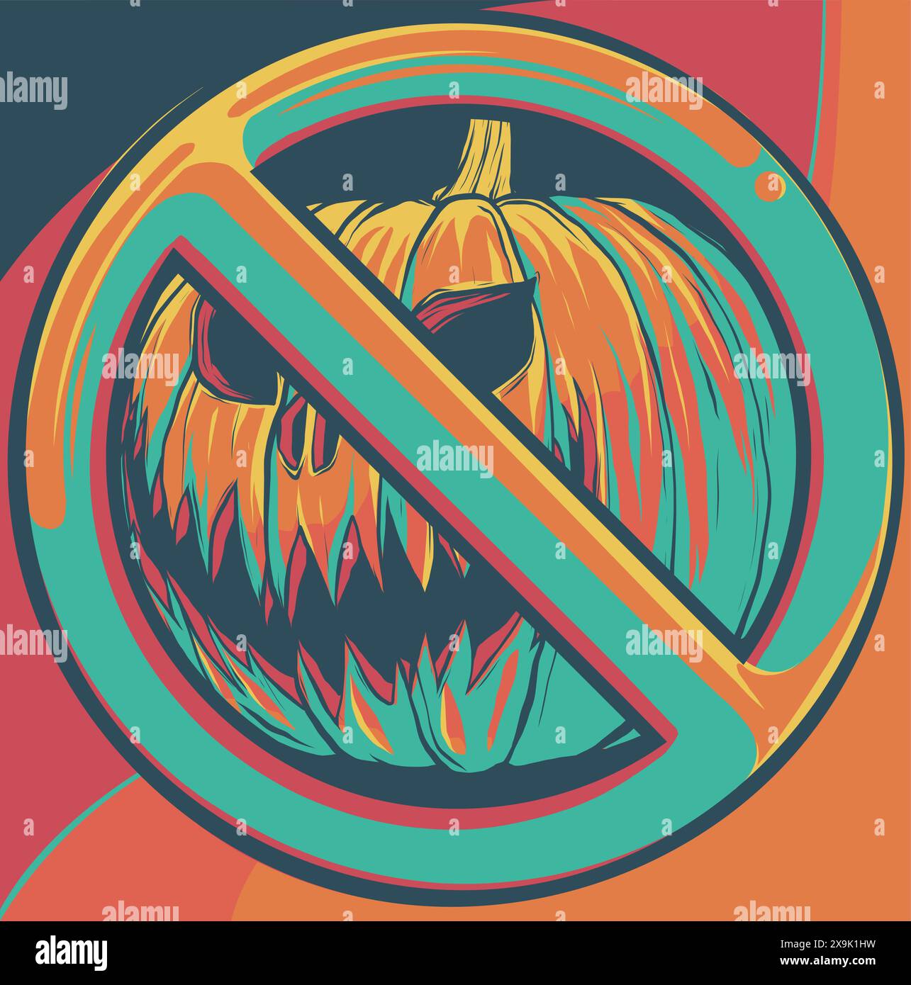 vector illustration of halloween pumpkin with forbidden symbol Stock ...
