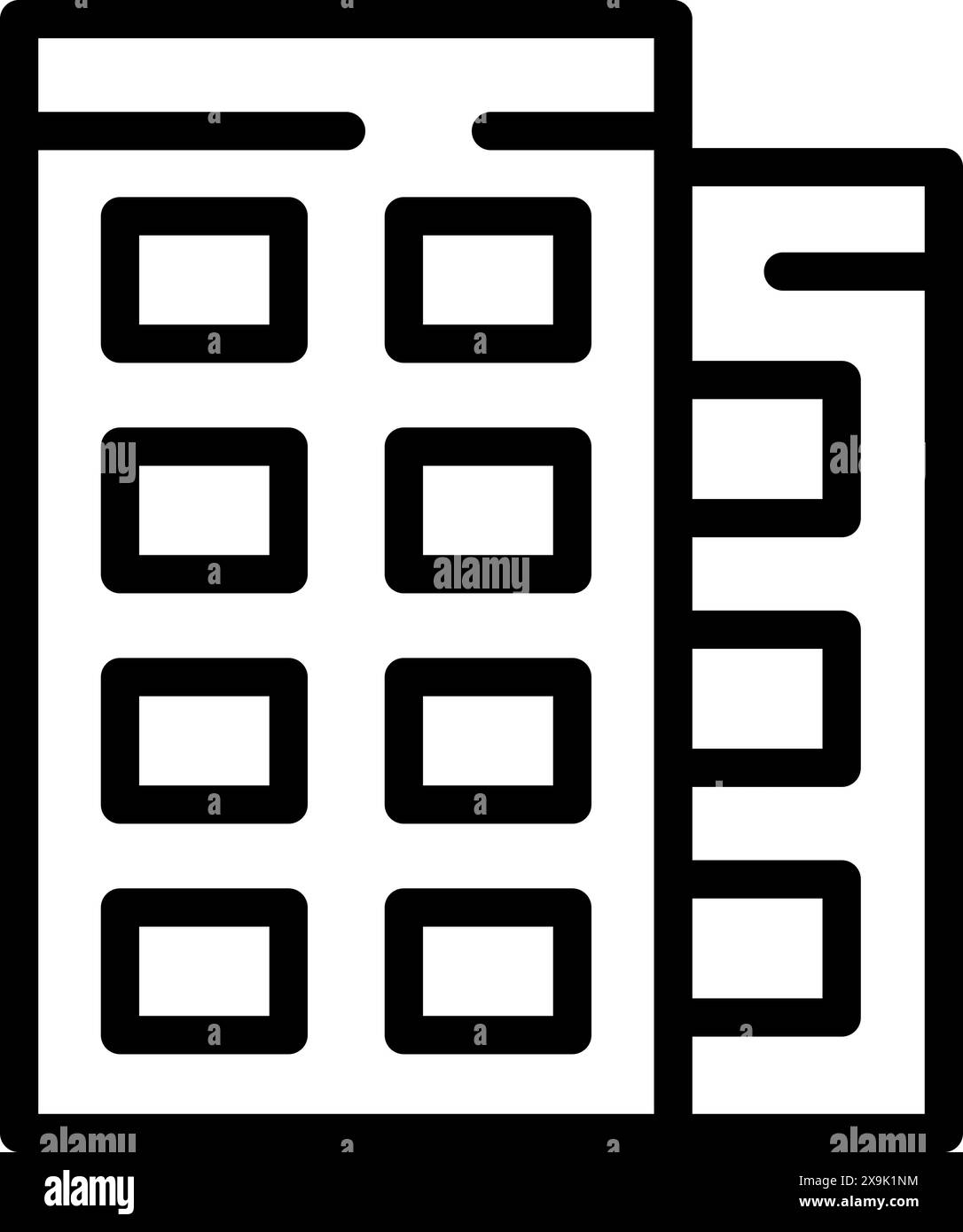 Modern architecture building line icon in black and white. Representing ...