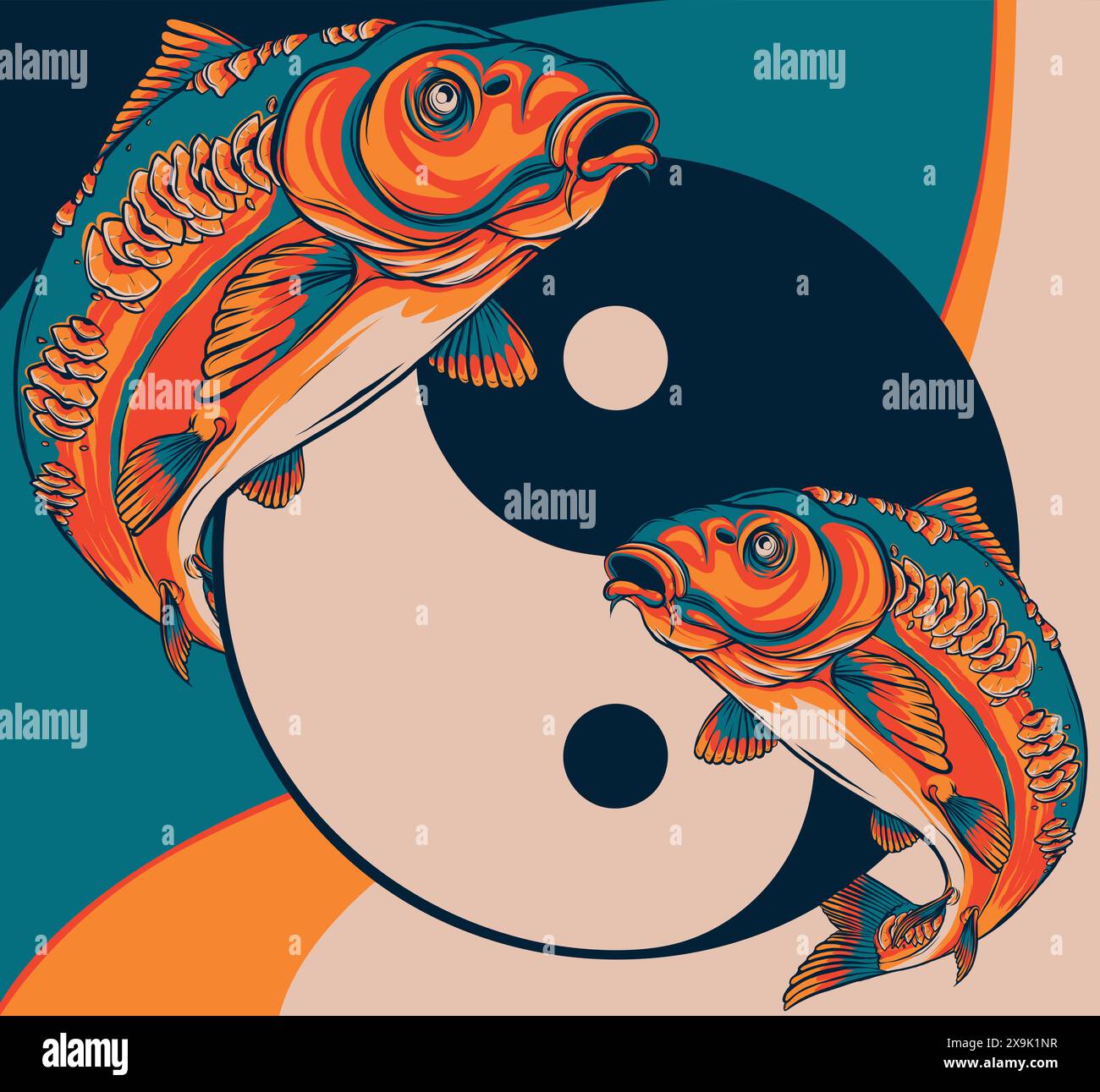 vector illustration of two carp fishes in the circle of yin yang symbol ...