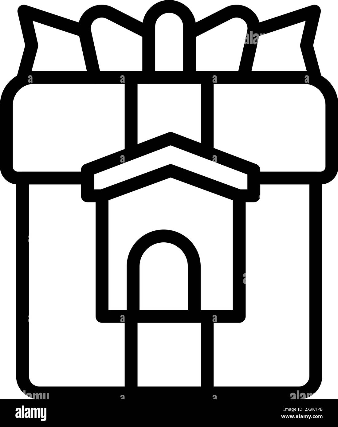 Simplistic line drawing illustration of a gift box with a bow, in black ...