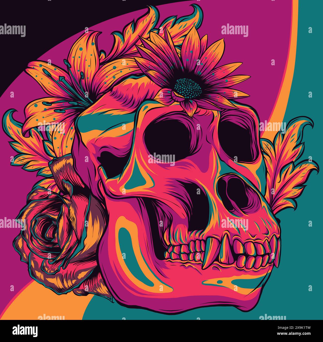 vector illustration of monkey skull with flower Stock Vector Image ...