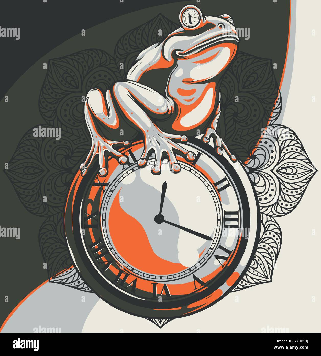 vector illustration of frog sitting on clock Stock Vector Image & Art ...