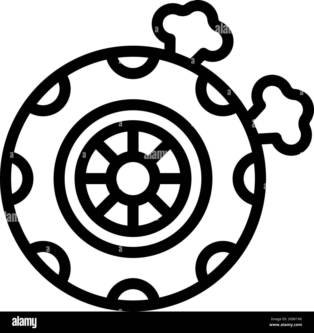 Black and white vector graphic of a round shield with decorative ...