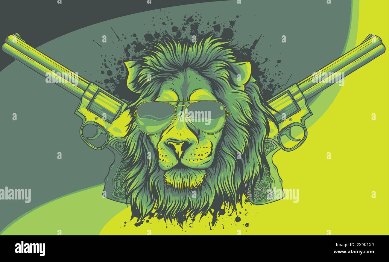 vector illustration of Lion head with two gun Stock Vector Image & Art ...
