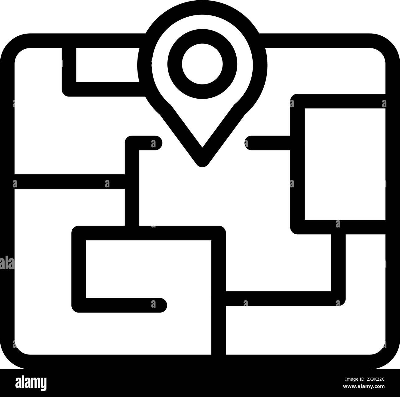 Black outline vector icon of a location pin on a stylized map Stock ...