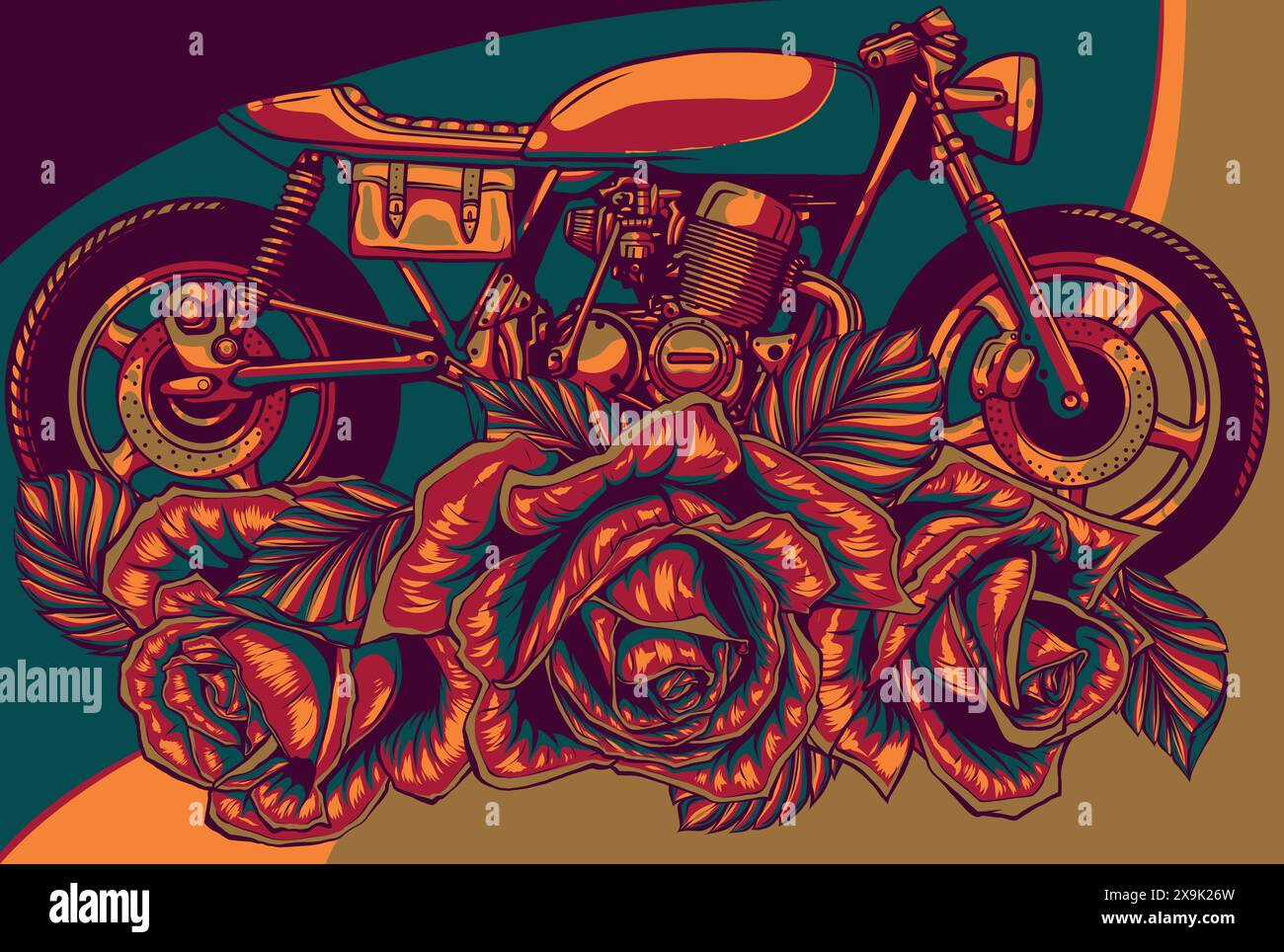 vector illustration classic cafe racer motorcycle and roses Stock ...