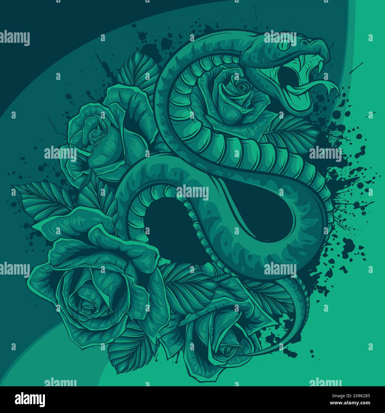 vector illustration of snake with roses and leaves Stock Vector Image ...