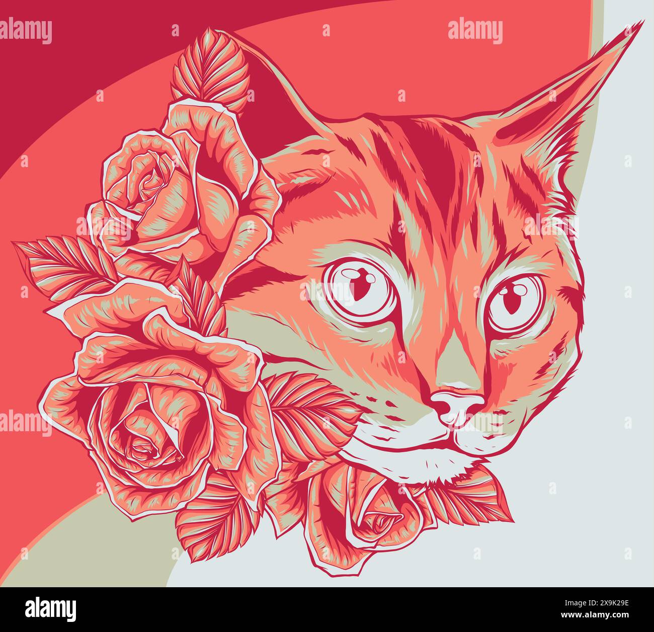vector illustration of cat head with roses Stock Vector Image & Art - Alamy