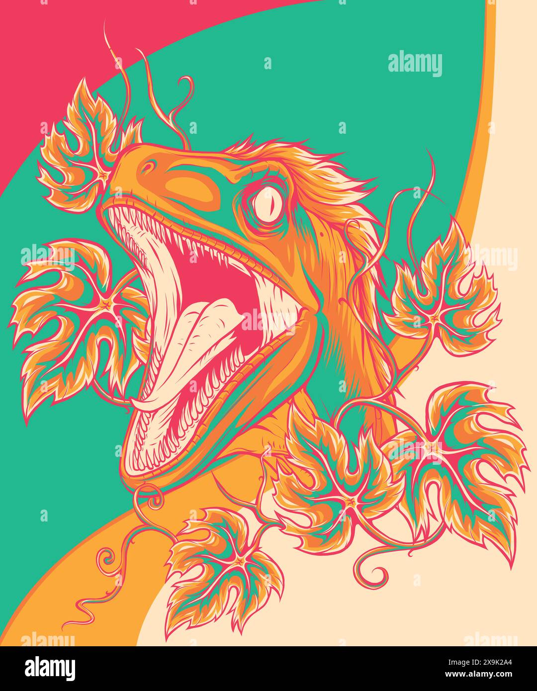 vector illustration of raptor head with leaves Stock Vector Image & Art ...