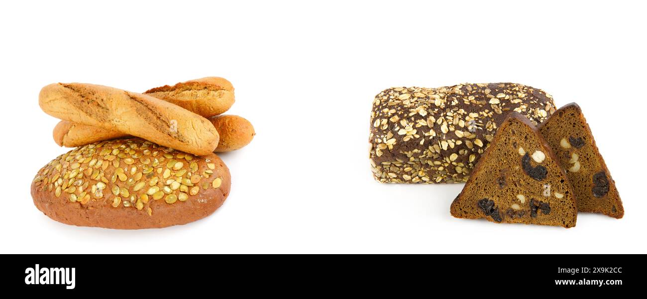 Organic wholemeal bread on white background. Loaves of artisan bread ...