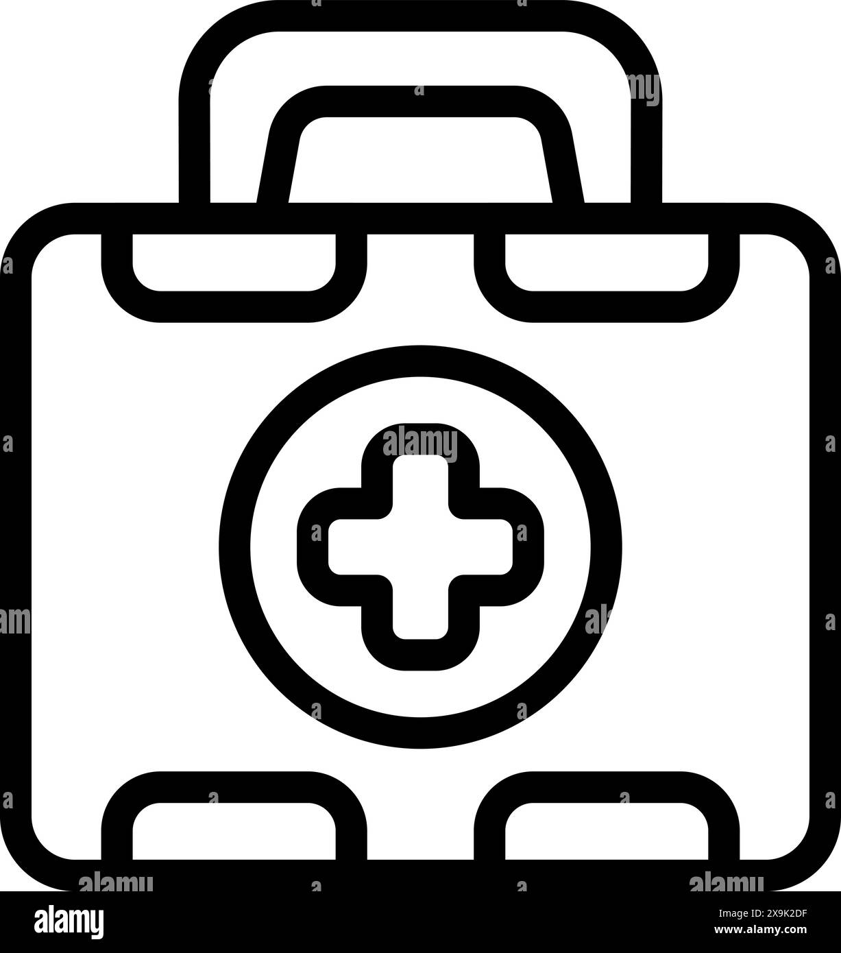 Black and white line art vector illustration of a first aid kit icon ...