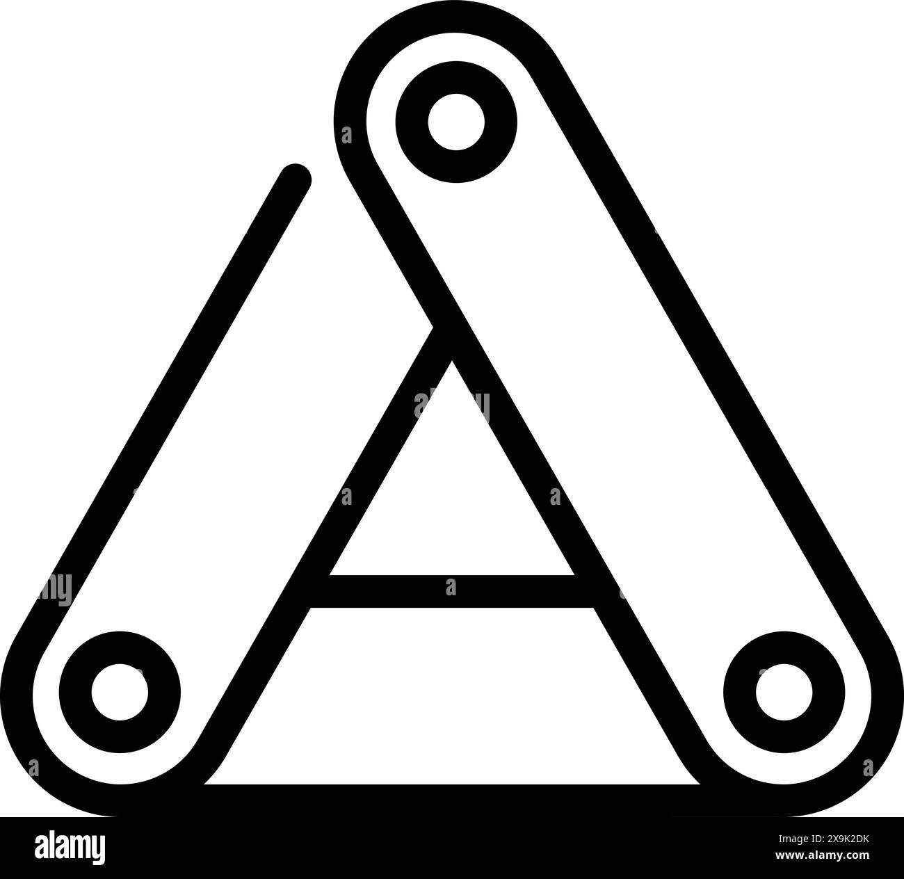 Black outline icon of a geometric triangle with three articulated ...