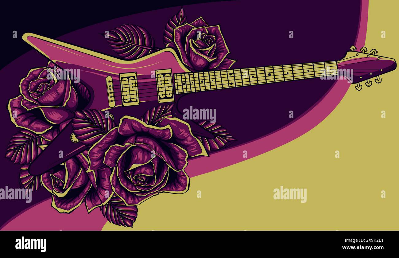electric guitar with roses. Vector isolated on white background Stock ...