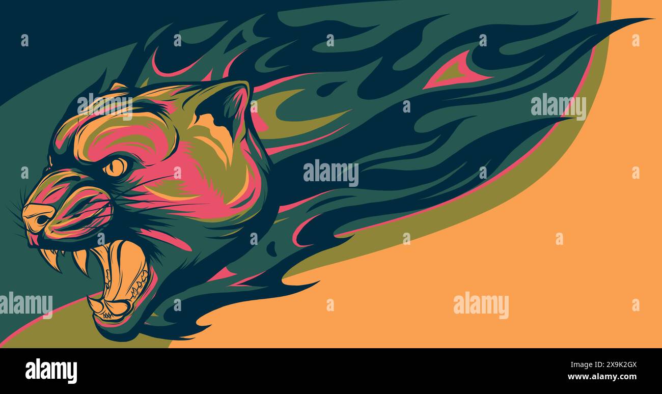vector illustration of puma head with fire flames Stock Vector Image ...
