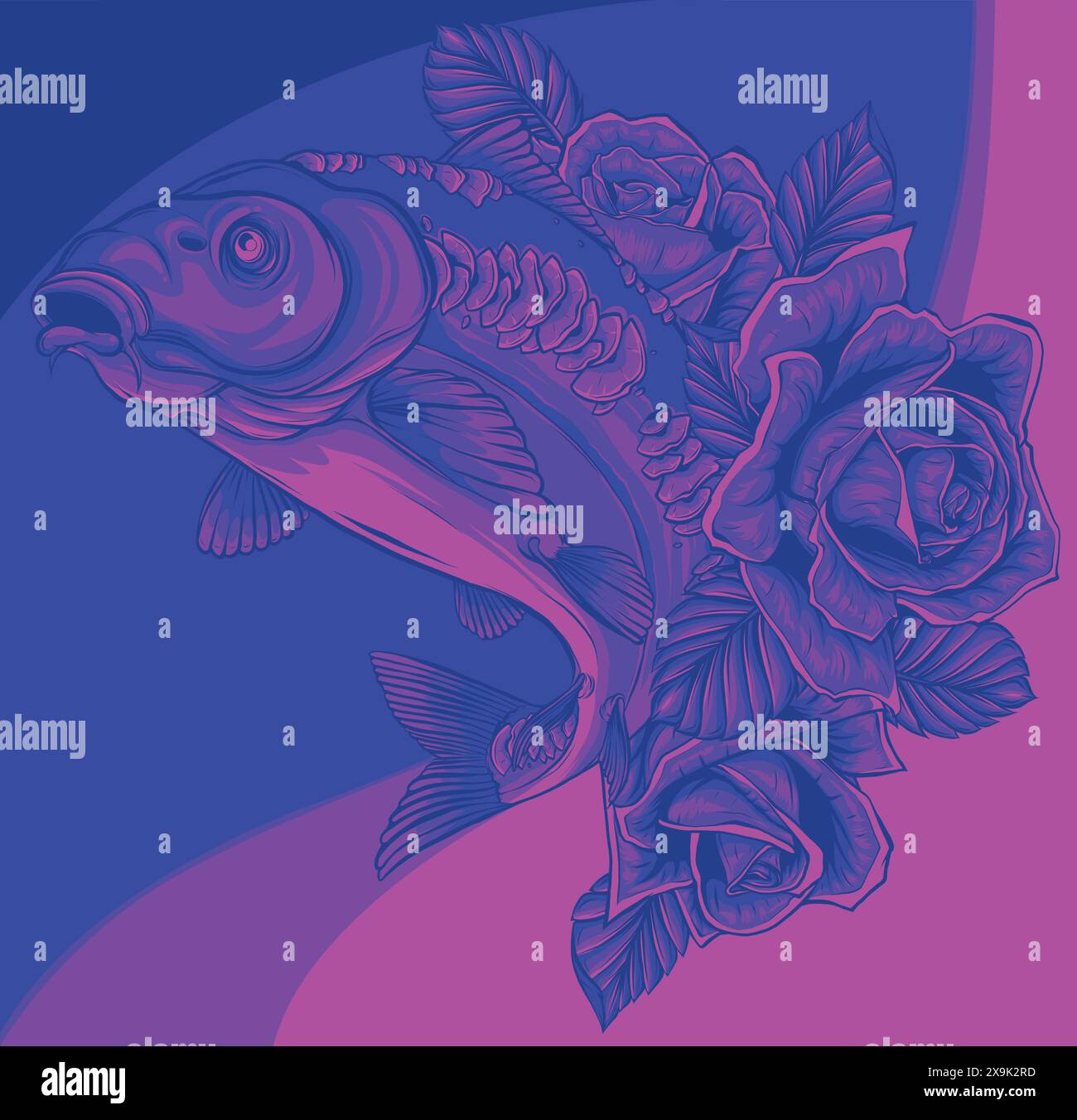 vector illustration of carp with roses on white background Stock Vector ...