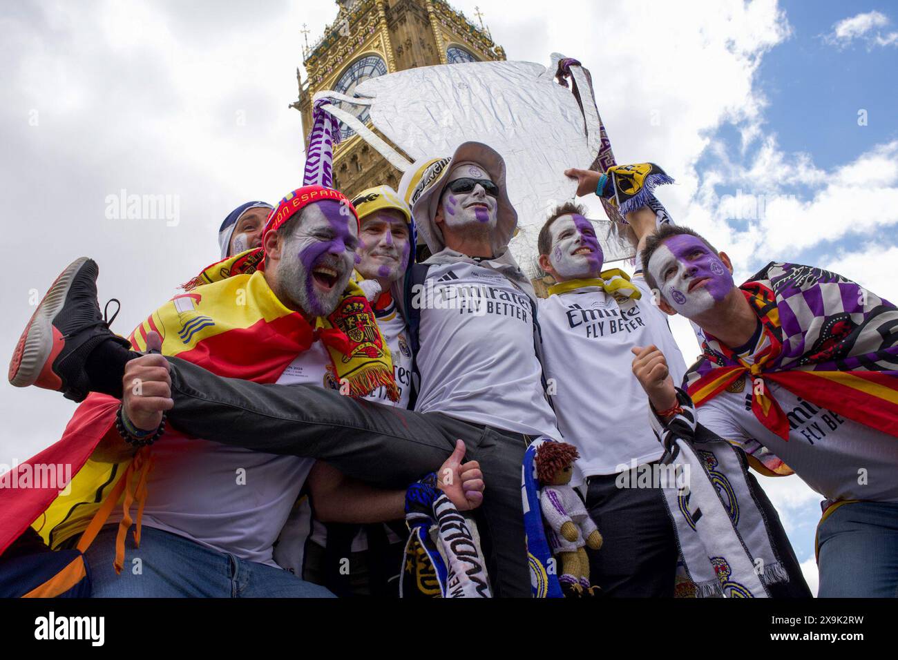 London, UK, 1st June 2024. Real Madrid football fans pose for ...