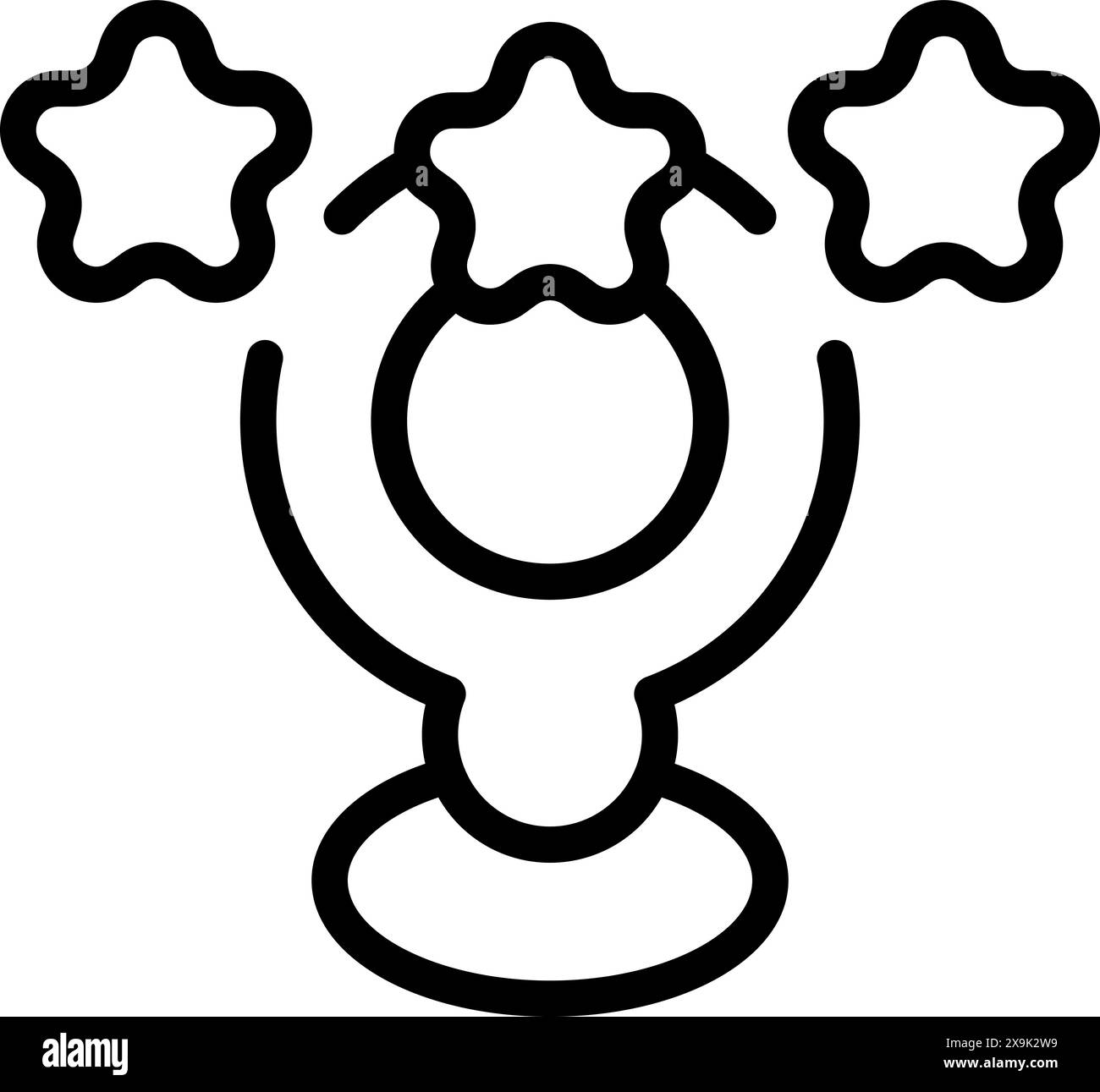 Simple line drawing of a baby rattle toy with three stars, isolated on ...