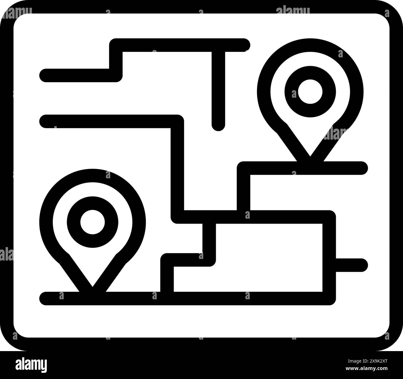 Black and white line icon of an abstract map with route and location markers Stock Vector Image ...
