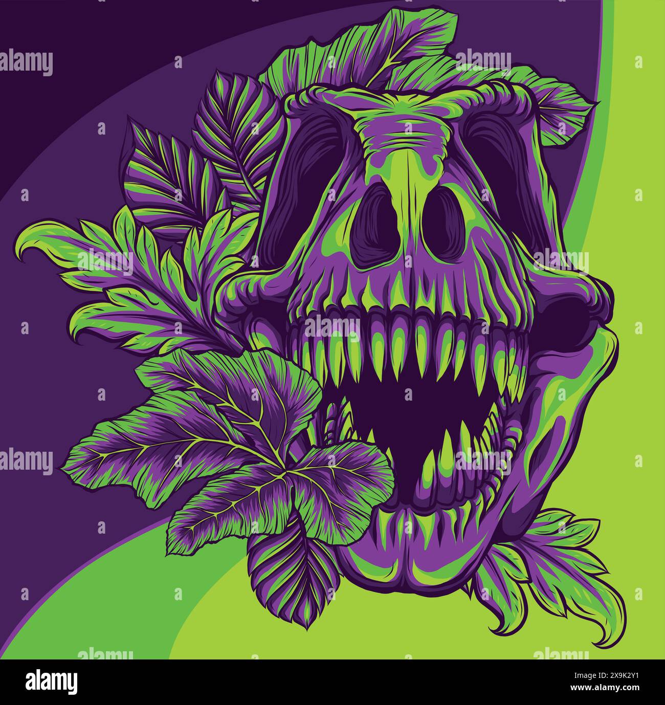 vector illustration of Tyrannosaurus rex skull and leaves Stock Vector Image & Art - Alamy