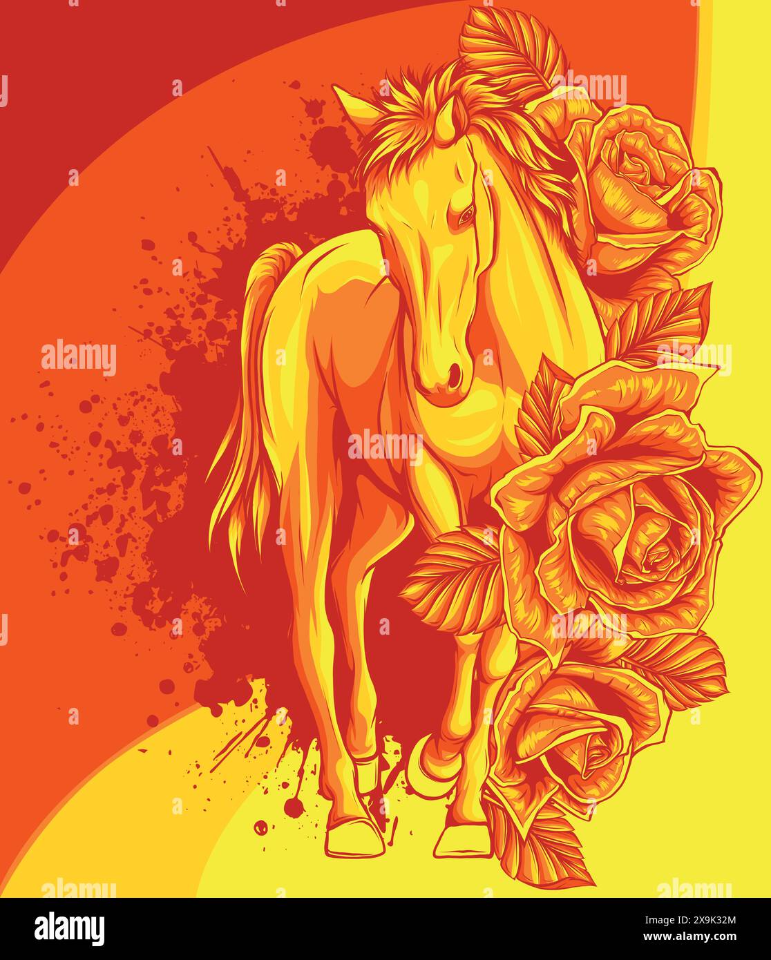 vector illustration of Horse with red rose on white background Stock ...