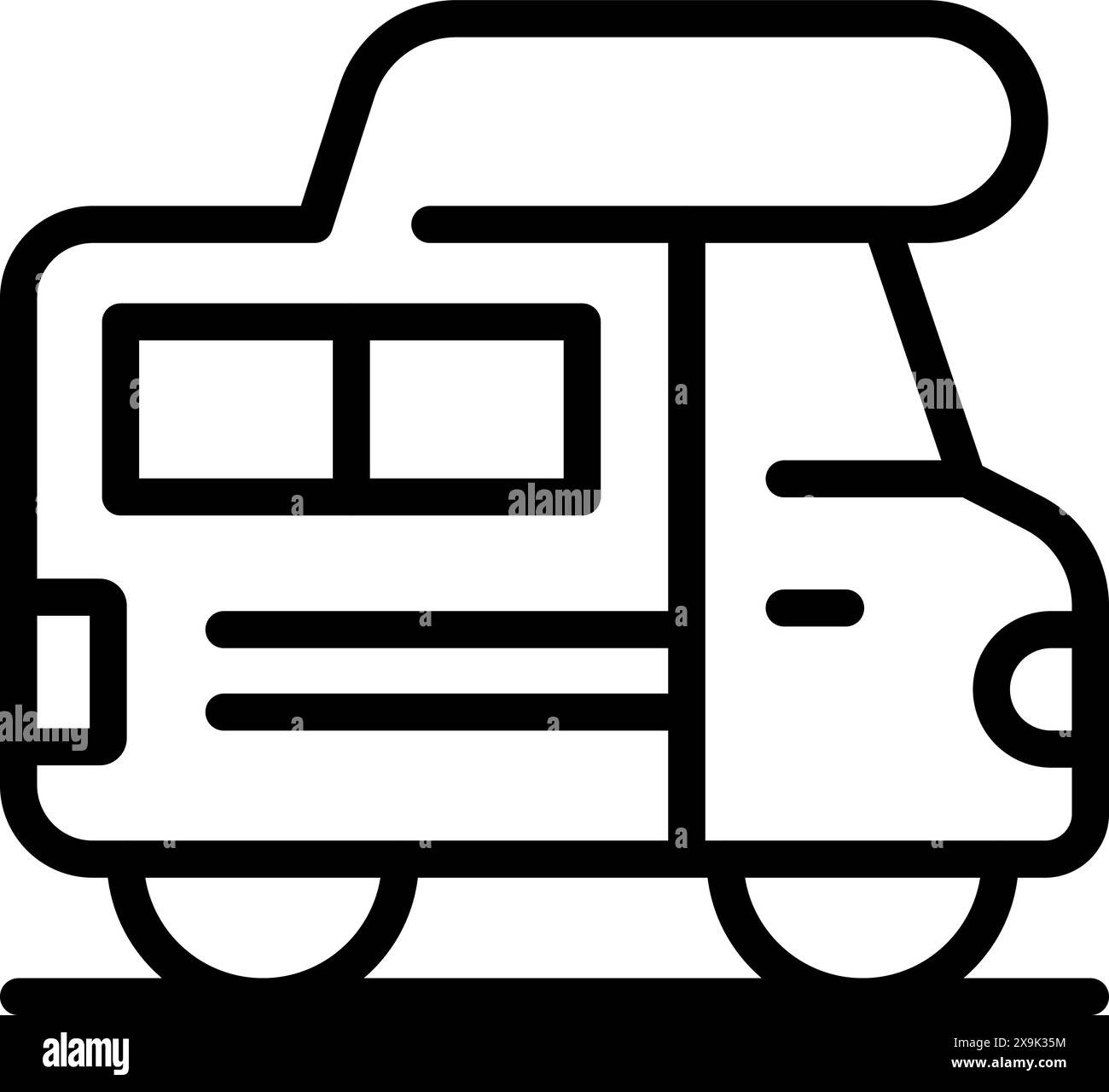 Black and white line drawing of a camper van, suitable for use as an ...