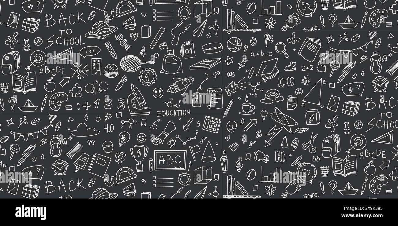 Back to school doodle pattern on dark background. vector graphics with ...