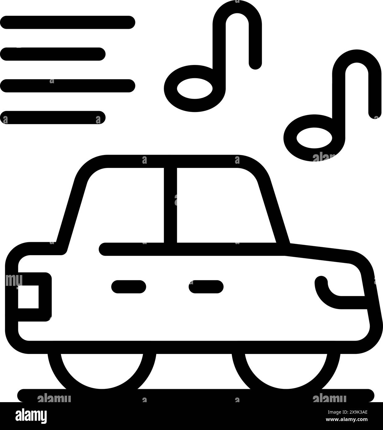 Linear musical drive icon concept with car, music, notes, and ...